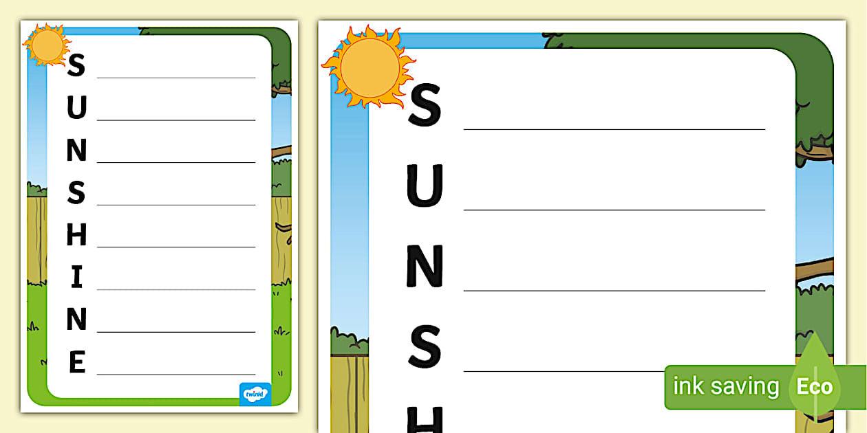 Sunshine Acrostic Poem (teacher made) - Twinkl