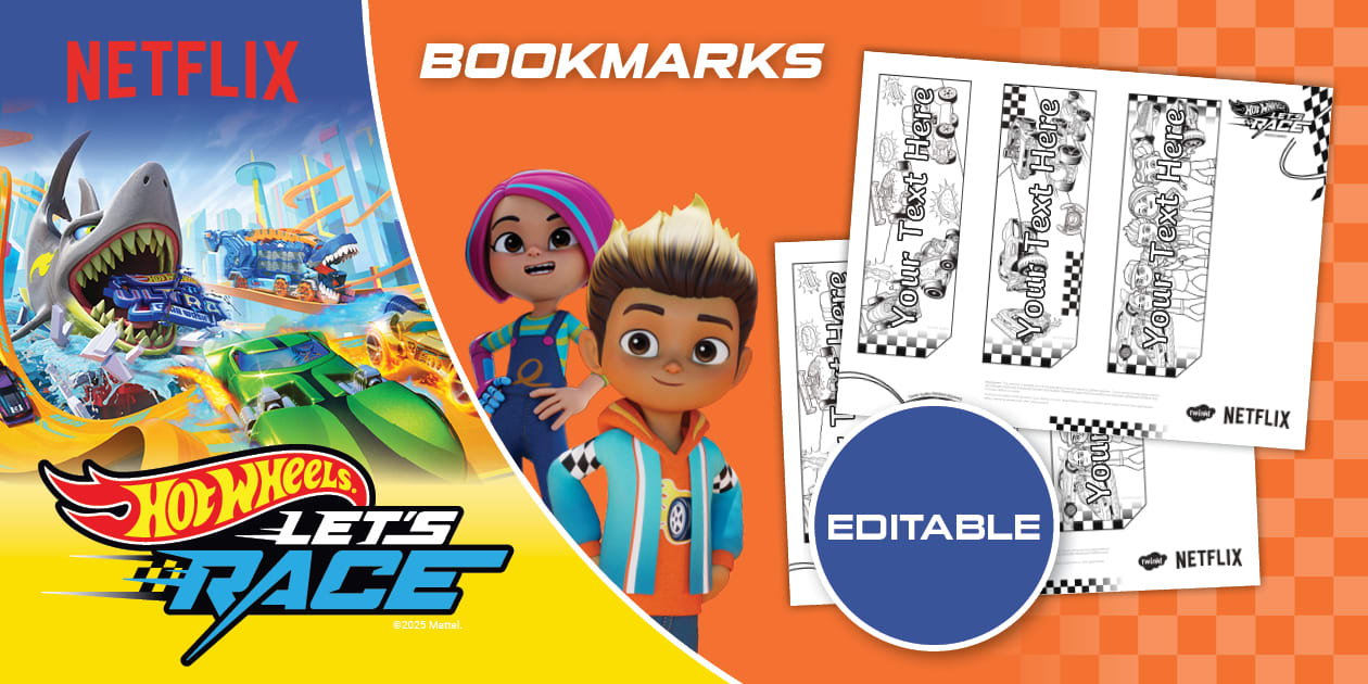Hot Wheels: Editable Coloring Bookmarks
