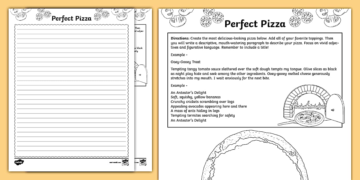 Perfect Pizza Adjective Review Worksheet for 6th-8th Grades