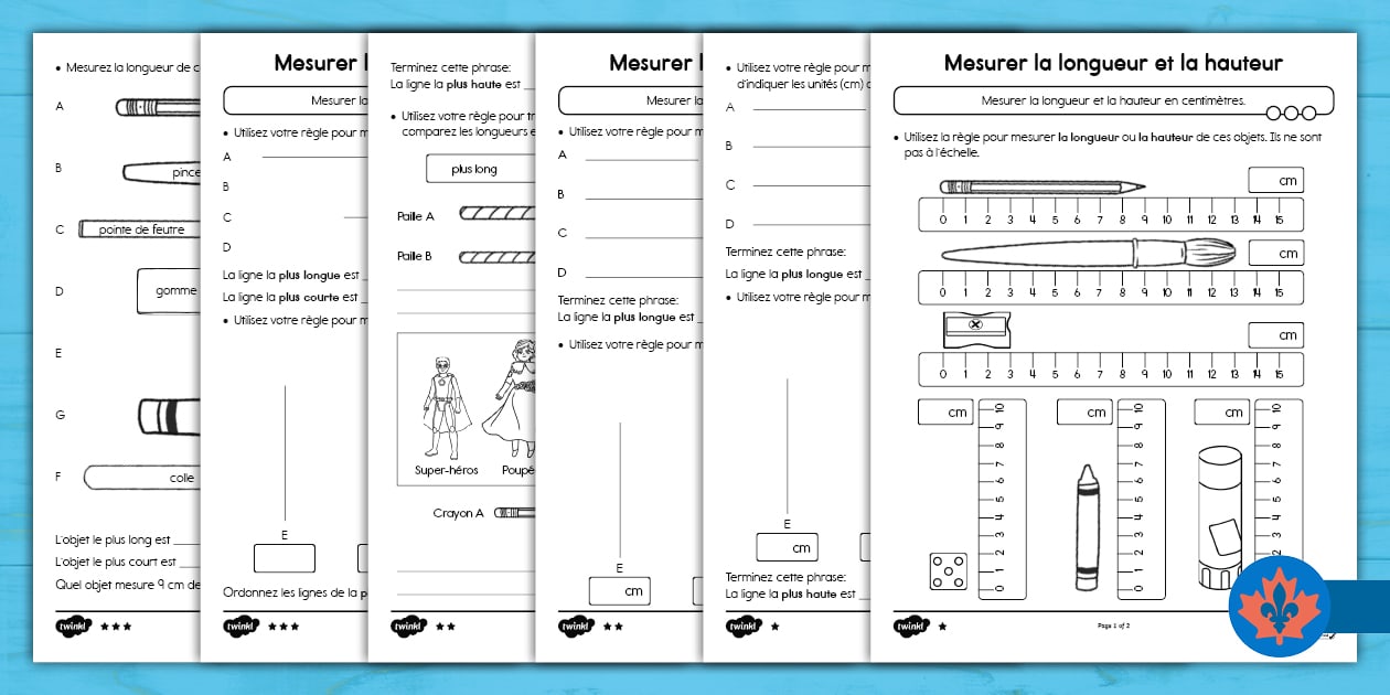 Measuring Length and Height Maths Worksheets French - Twinkl
