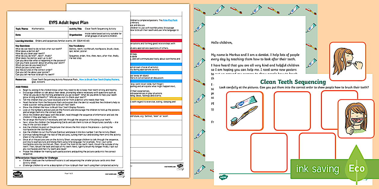 EYFS Clean Teeth Sequencing Activity Adult Input Plan and Resource Pack