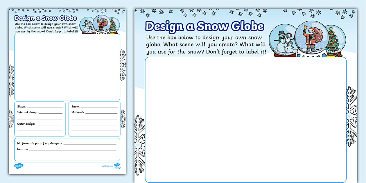 KS1 Design a Snow Globe Worksheet (teacher made) - Twinkl