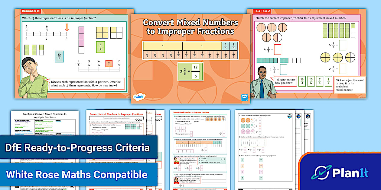 👉 Y4 Convert Mixed Numbers to Improper Fractions PlanIt Maths L7