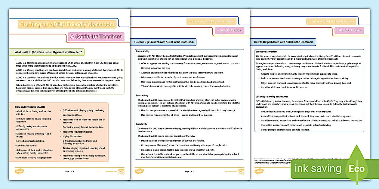 Creating an ADHD-Friendly Classroom Guide (teacher made)