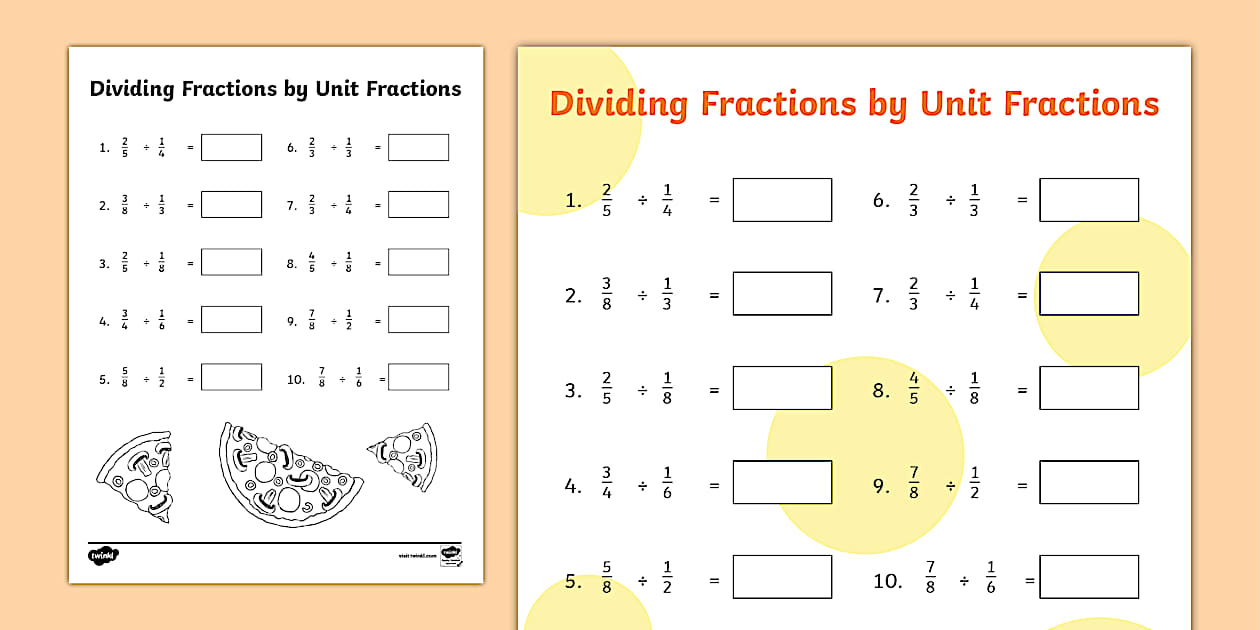 Dividing Fractions by Unit Fractions Worksheet for 3rd-5th Grade
