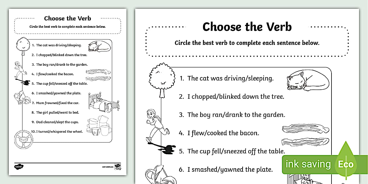 Choose the Verb Activity Sheet (creat de profesori) - Twinkl