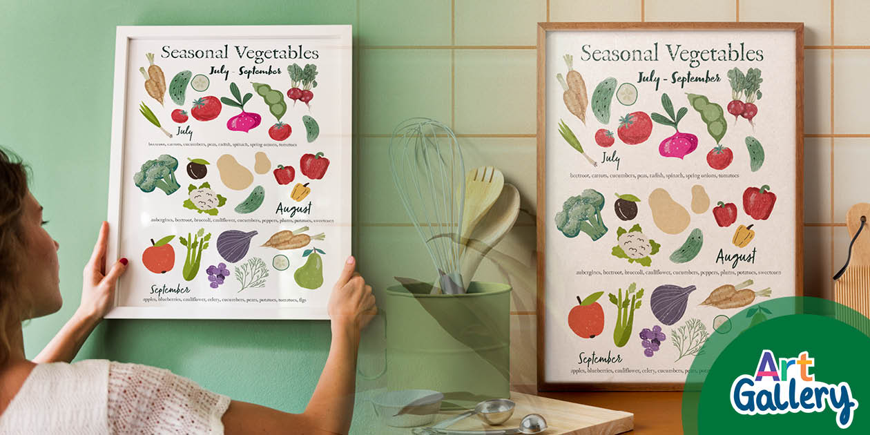 Seasonal Vegetables July August September Poster