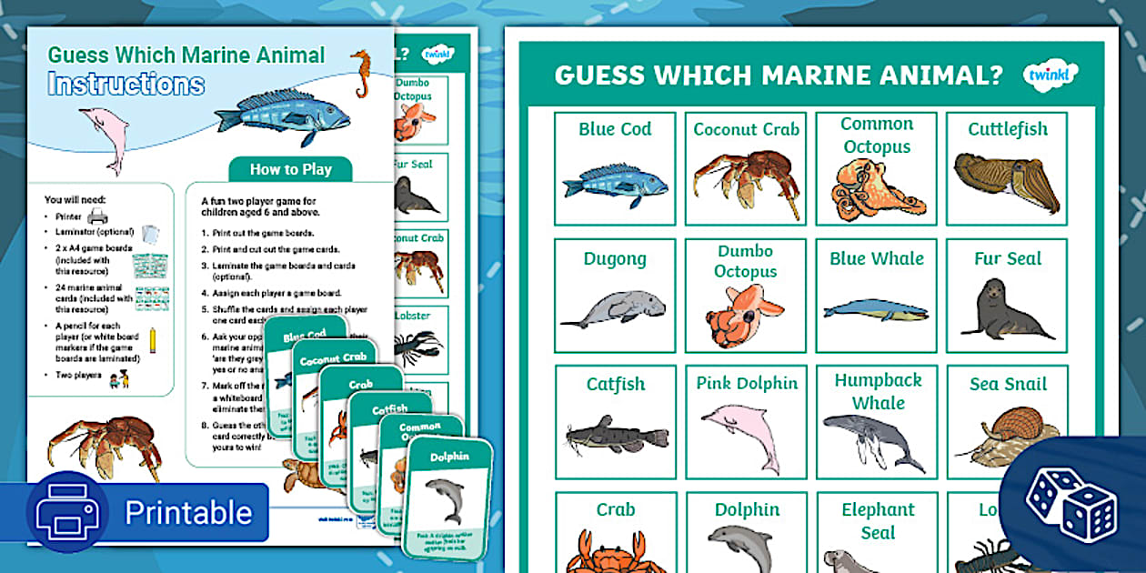 Guess Which Marine Animal Board Game for Earth Day - Twinkl