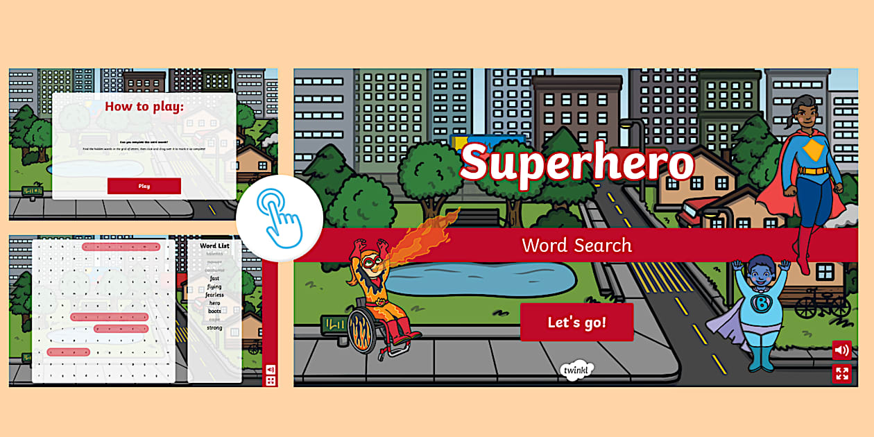 Superhero Interactive Word Search Twinkl (teacher made)