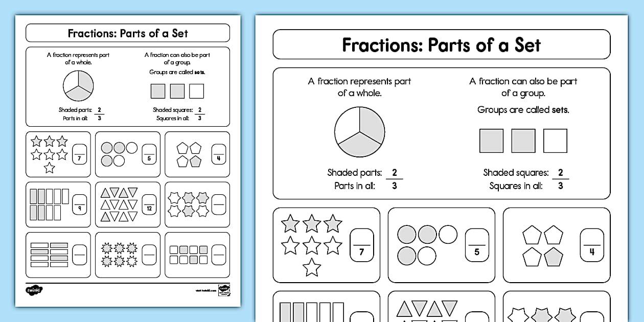 Second Grade Fractions: Parts of a Set Worksheet - Twinkl