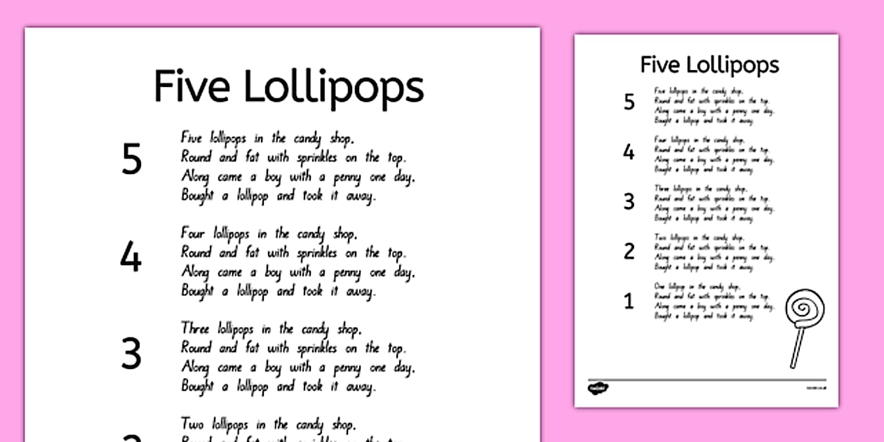 Five Lollipops Nursery Rhyme Sheet (Teacher-Made) - Twinkl