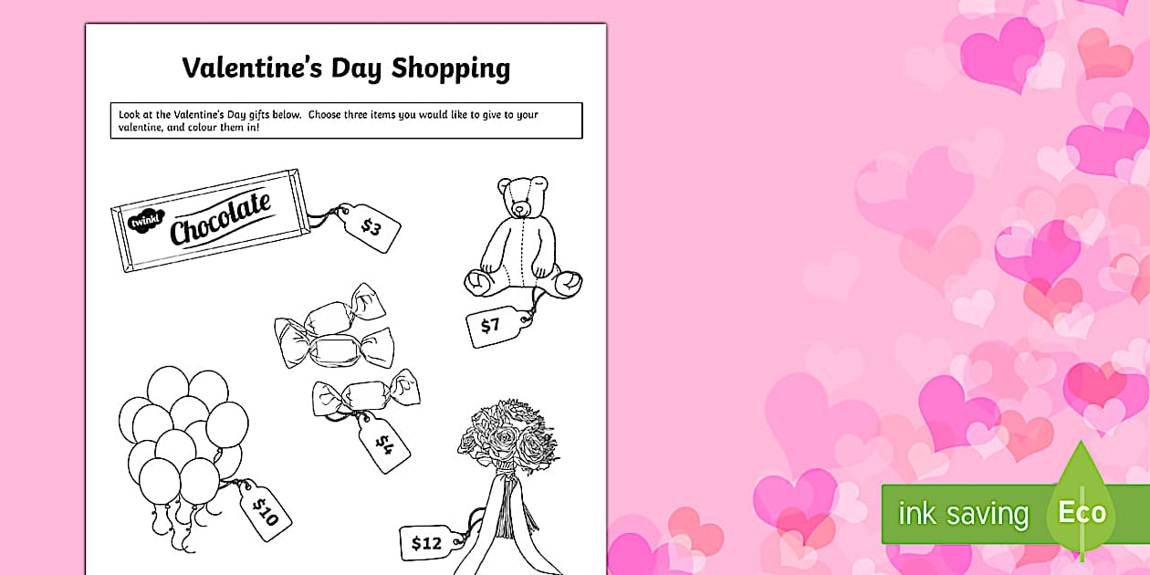 Valentine's Day Shopping Addition Worksheet / Worksheet