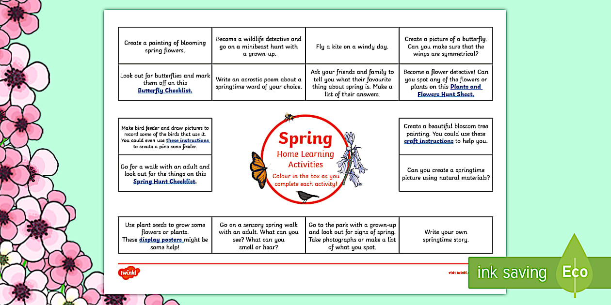 Spring Home Learning Activities Overview (teacher made)