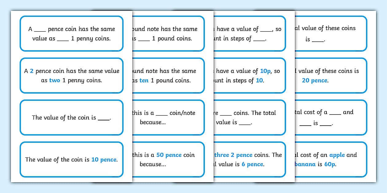 👉 Year 2 Money Maths Stem Sentences - Twinkl