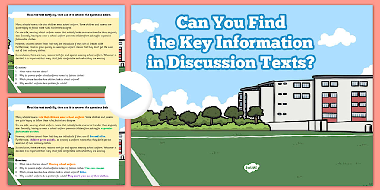 Finding Information in Discussion Texts PowerPoint - Twinkl