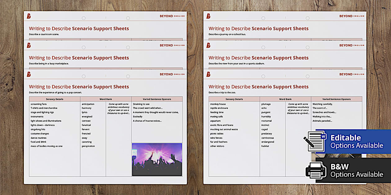Writing to Describe: Scenario Support Sheets | Beyond