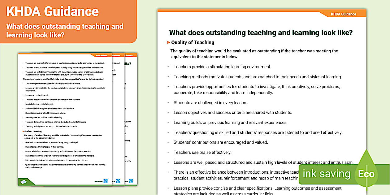 KHDA Guidance - What does outstanding teaching and learning look like?