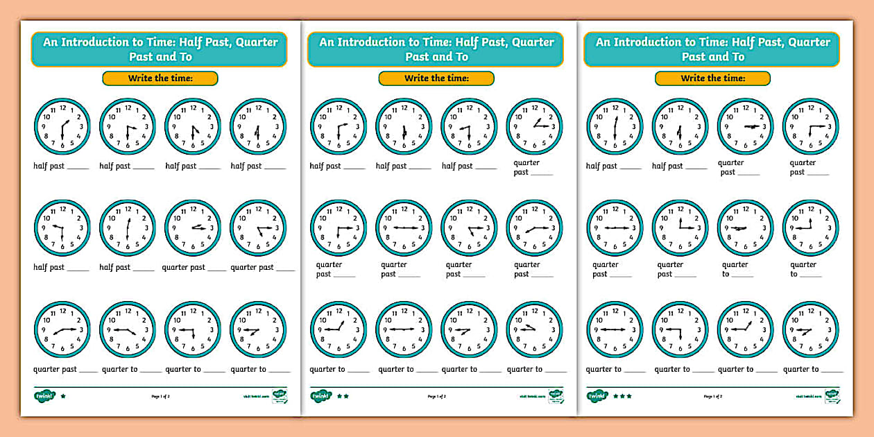 Half Past, Quarter Past and To Differentiated Activity Sheet