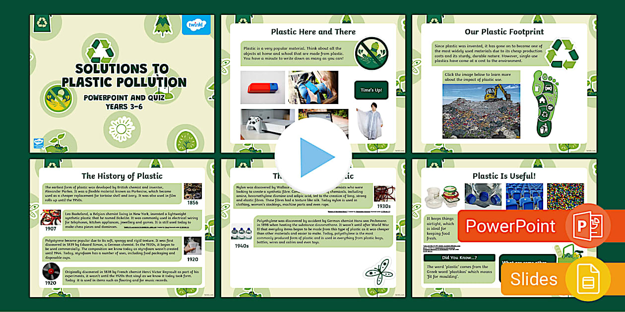 Solutions to Plastic Pollution PowerPoint and Quiz Years 3-6
