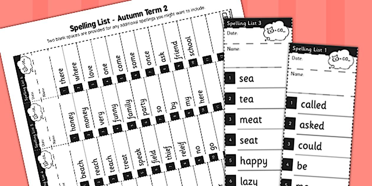 Home Educators Spelling Lists Year 1 Autumn 2 - Twinkl