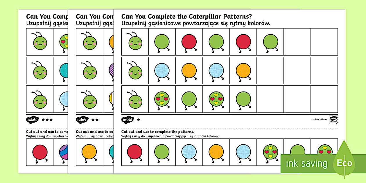Lower Ability Differentiated Complete the Caterpillar Pattern Worksheet