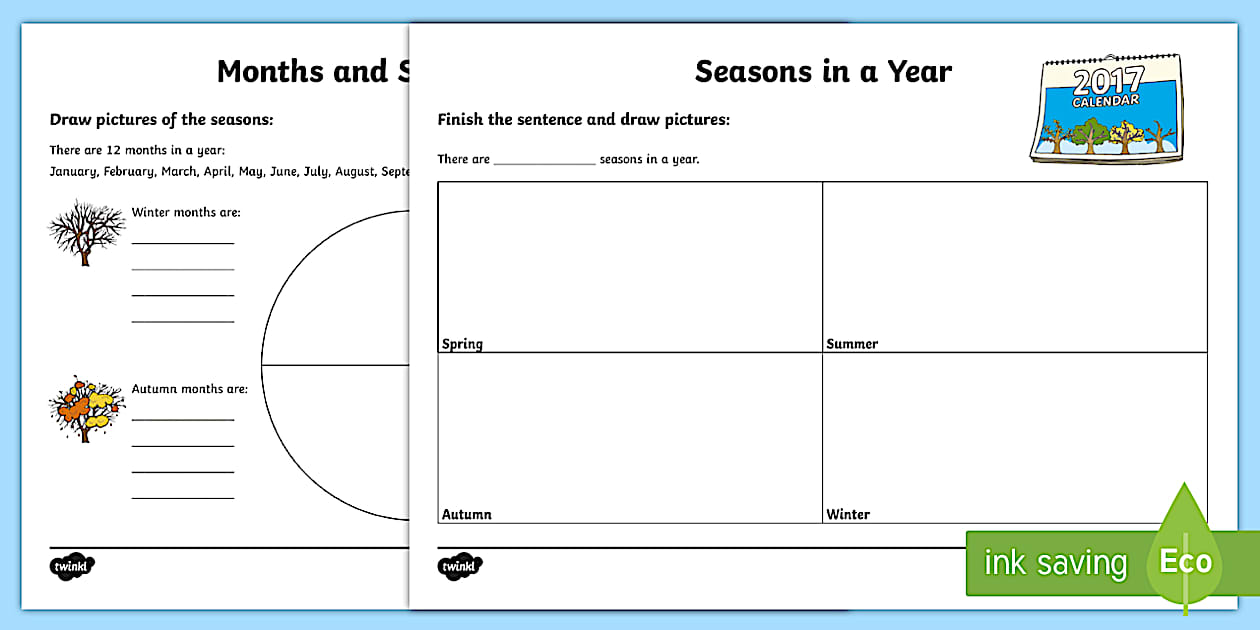 Seasons Activity Worksheet - Months and Seasons in the Year