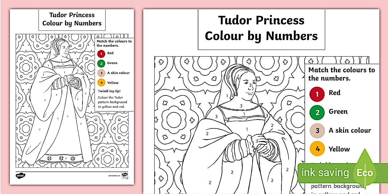 Free Tudor Princess Colour by Numbers for Kids: Download now