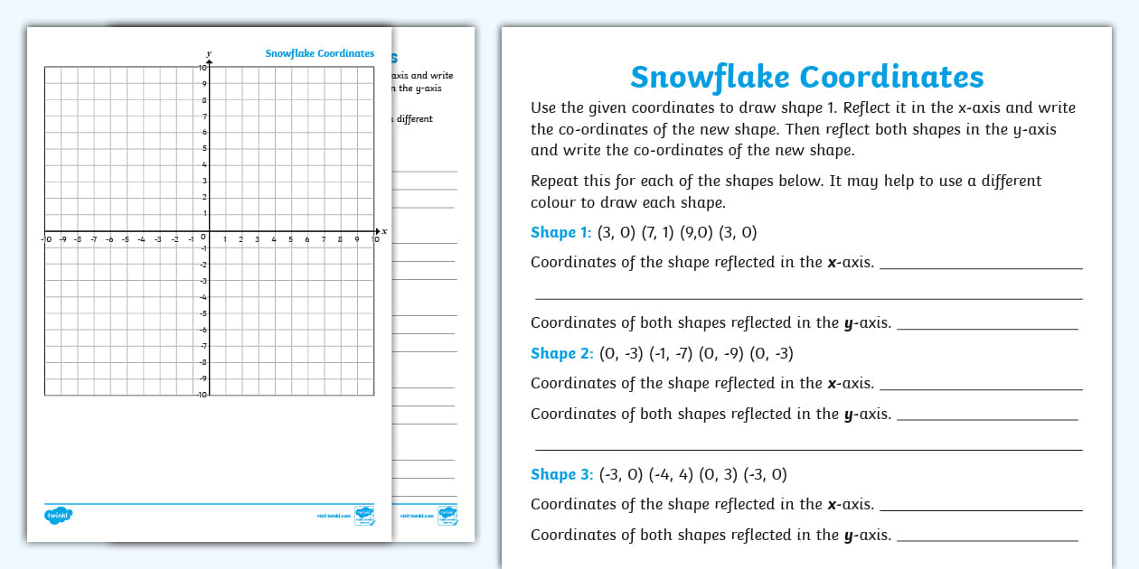 Snowflake Coordinates in Four Quadrants Worksheet - Twinkl