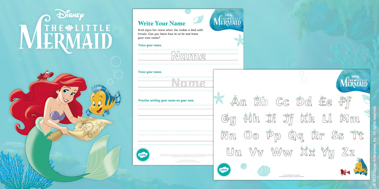 The Little Mermaid Editable Name Writing & Tracing Activity