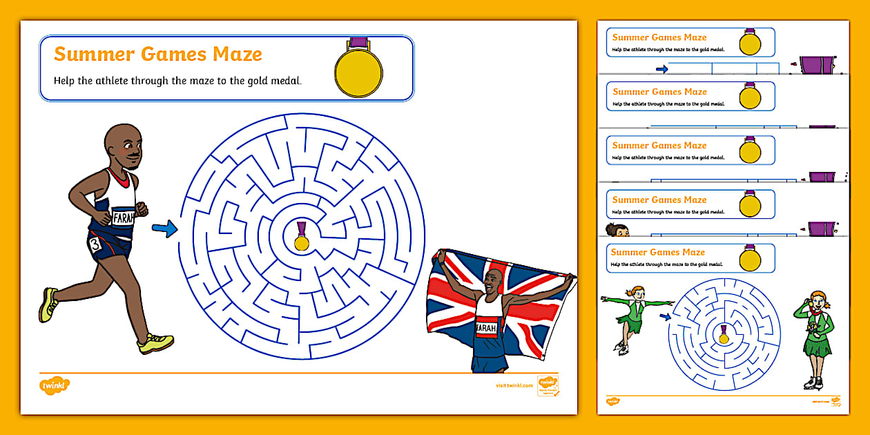 Summer Games Maze Activity Worksheets for Children!