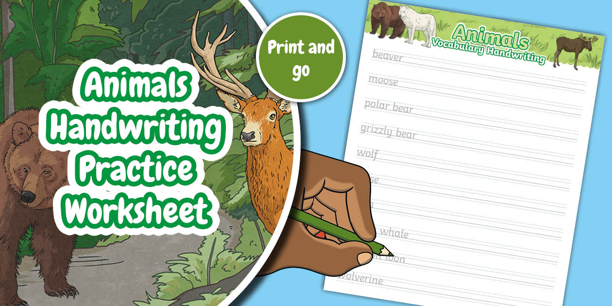 Animals Handwriting Practice Worksheet