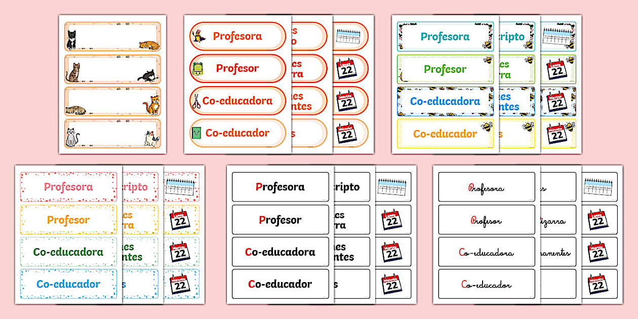 Etiquetas Sala Letrada Gatitos Abejitas Pastel Útiles