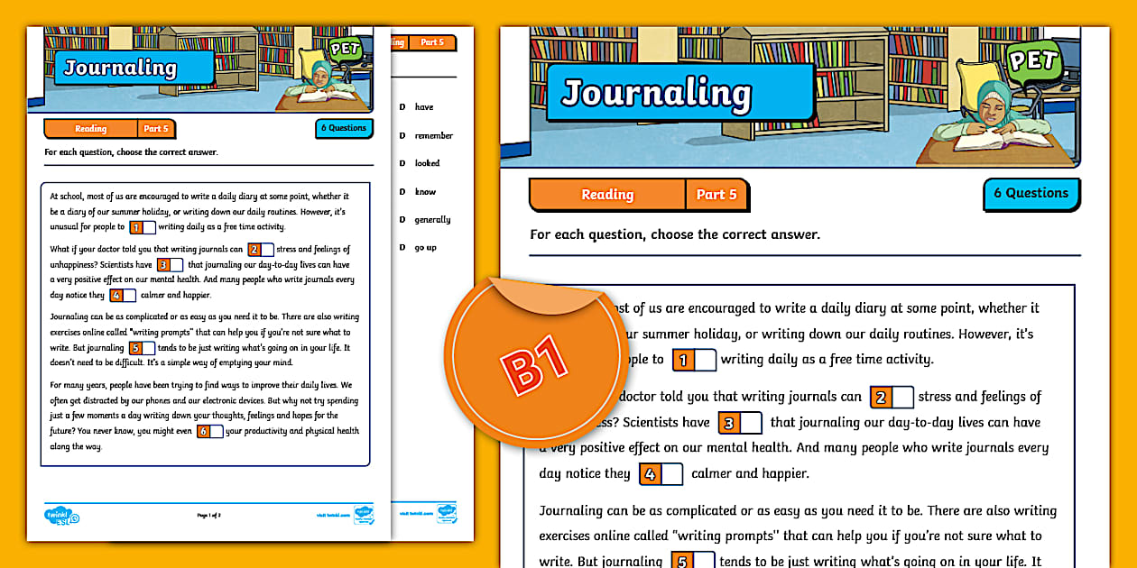 B1 Preliminary (PET) Reading Part 5 Practice (teacher made)