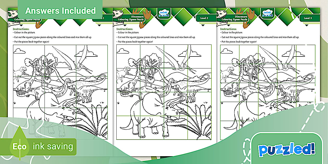 Dinosaurs Jigsaw Puzzle Colouring Page (teacher made)