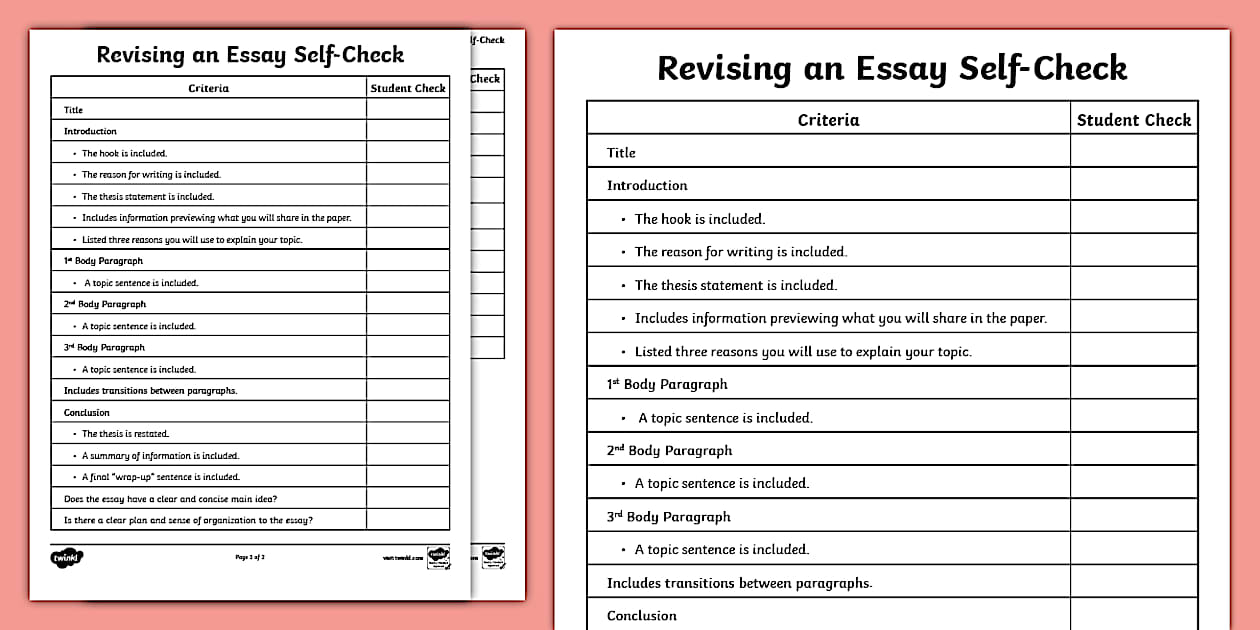 Revising an Essay Checklist | 8th Grade Resource | Twinkl US