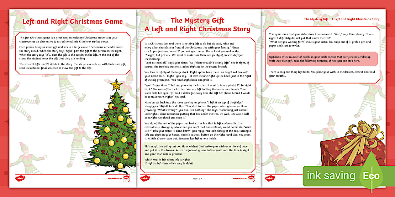 Left and Right Christmas Game Story & Instructions | Twinkl