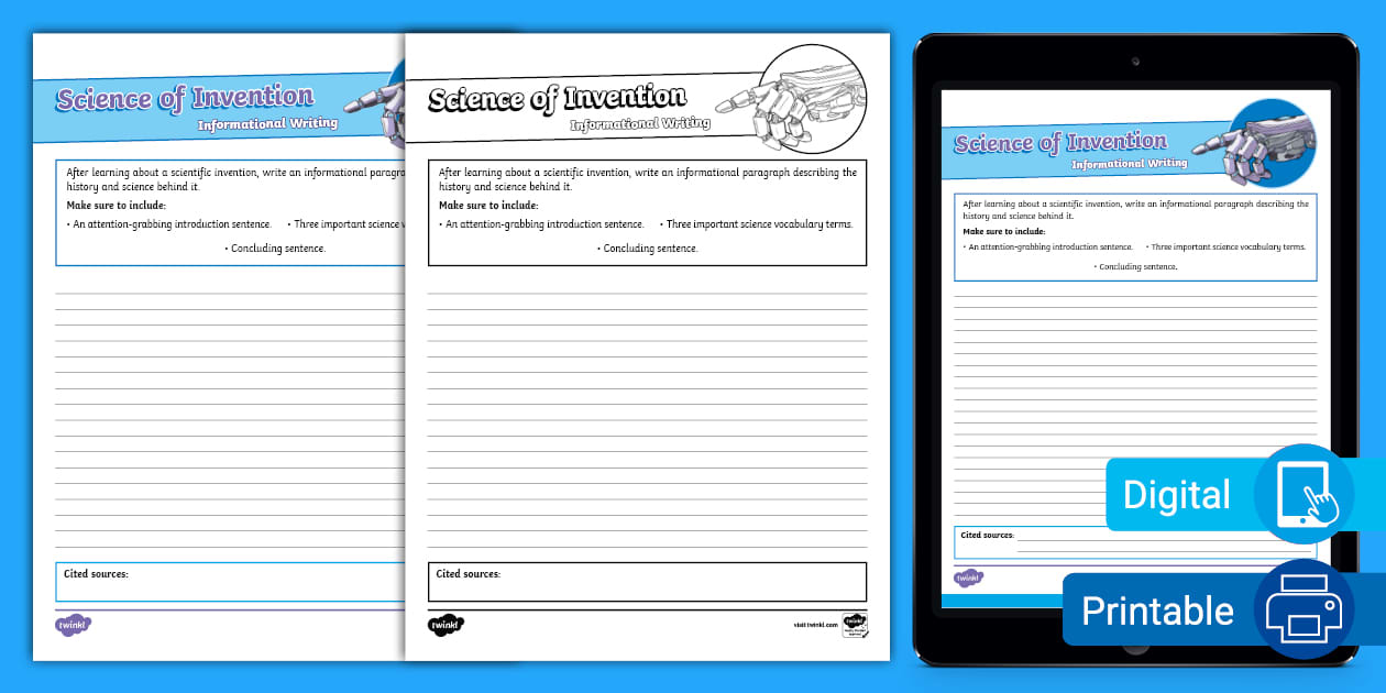 Science of Invention Writing Activity Worksheet for 6th-8th Grade