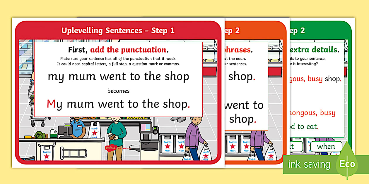 KS1 Uplevelling Sentences Display Posters - Twinkl