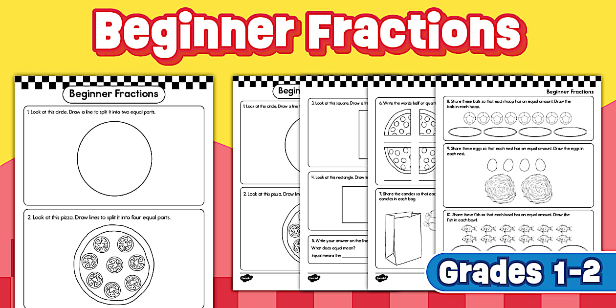 Beginner Fractions Worksheet for 1st-2nd Grade