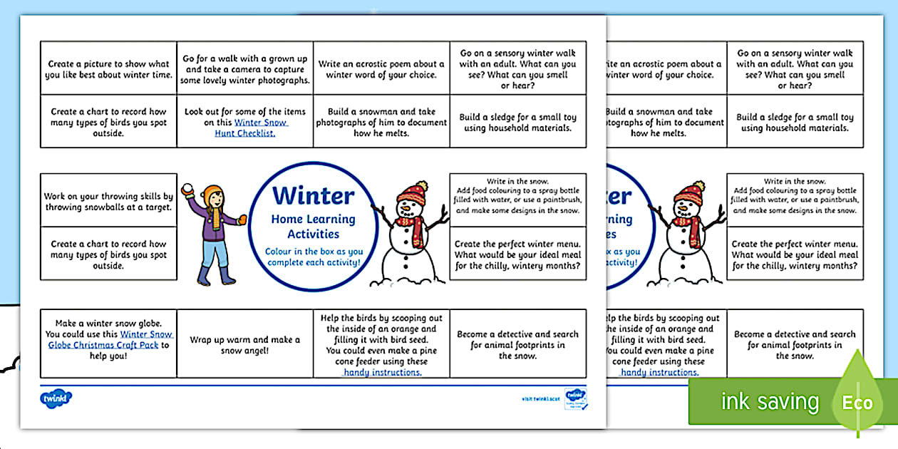 Editable Winter Home Learning Activities Overview - Twinkl