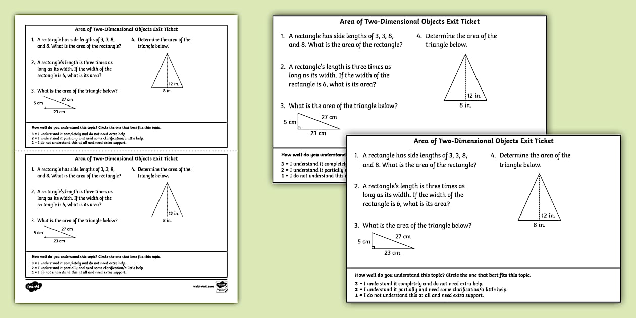 Seventh Grade Area of Two-Dimensional Objects Exit Ticket
