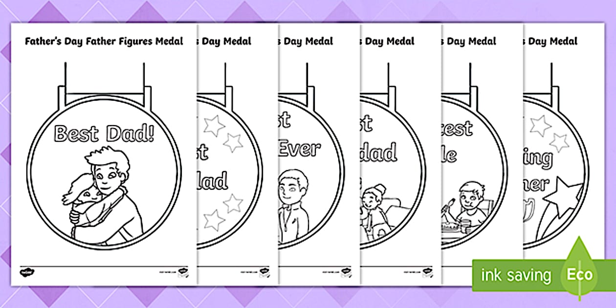 KS1 Father's Day Father Figures Medal Colouring Pages