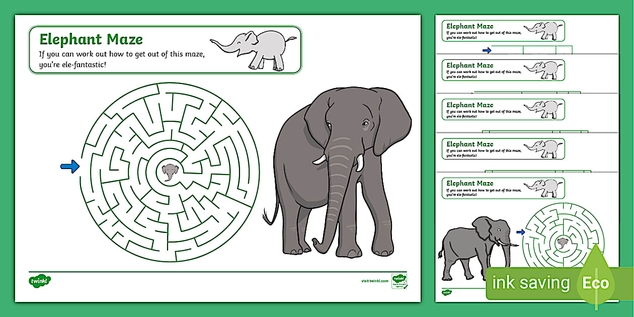 Elephant Maze Activity Worksheets | Twinkl Puzzles | KS1