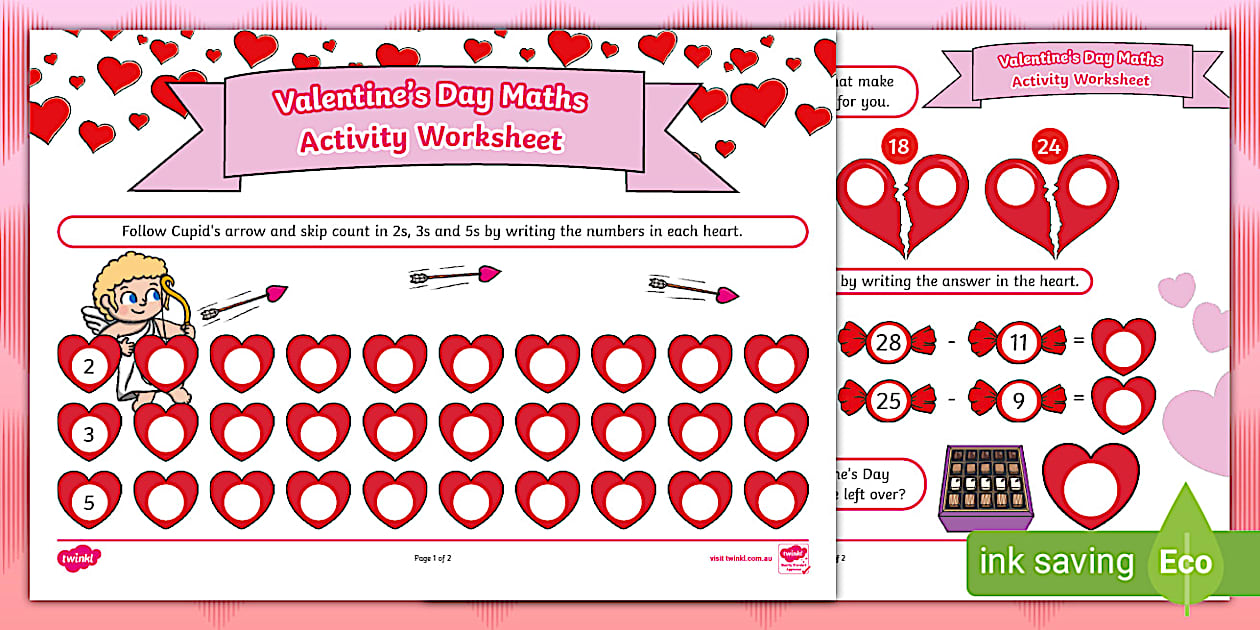 Valentines Day Maths Activity Sheet (teacher made) - Twinkl