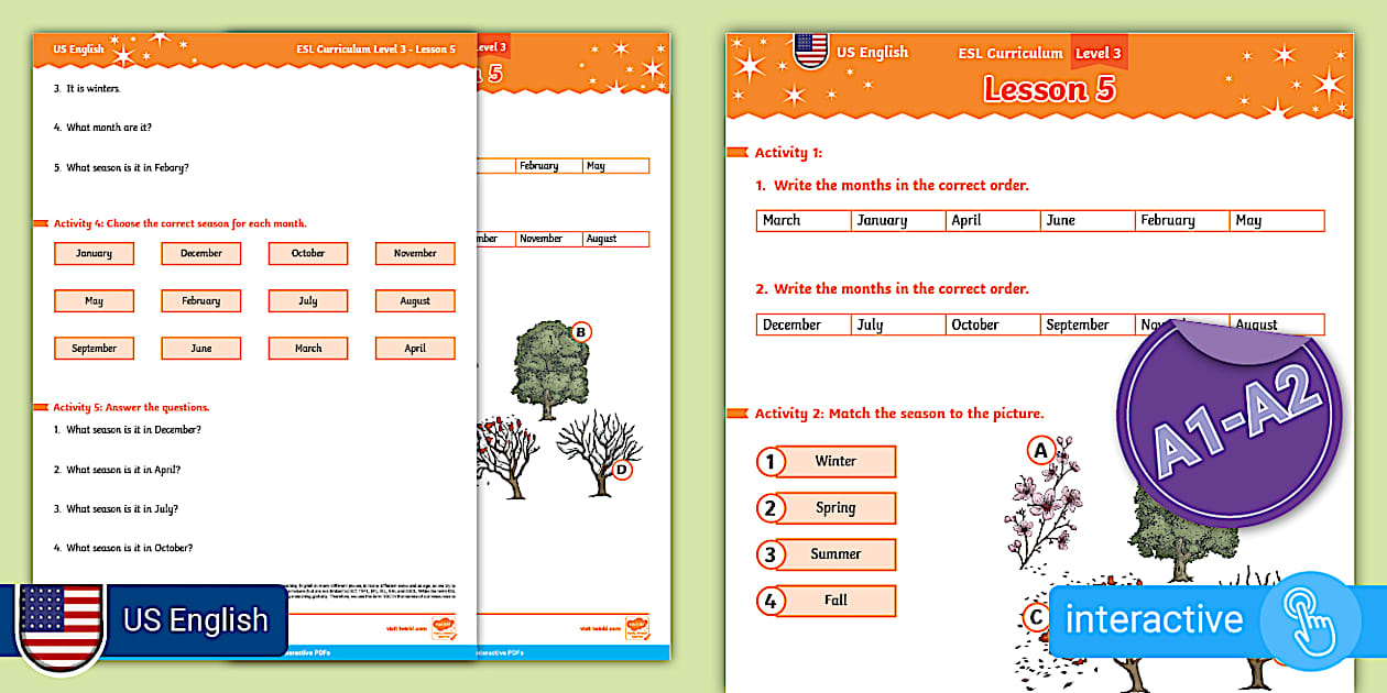 ESL Curriculum (US-English Version) Level 3, Lesson 5 Interactive Worksheet