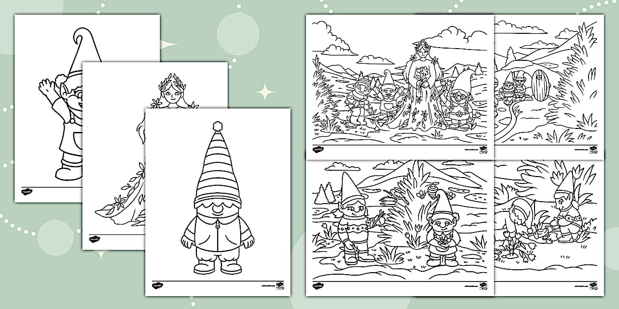 Gnome Children Welcome Spring Coloring Sheets - Twinkl