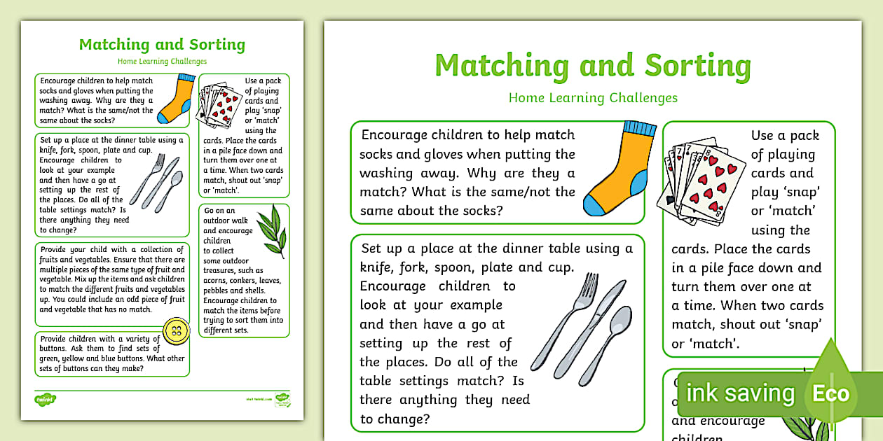 👉 EYFS Maths Matching and Sorting Home Learning Challenges