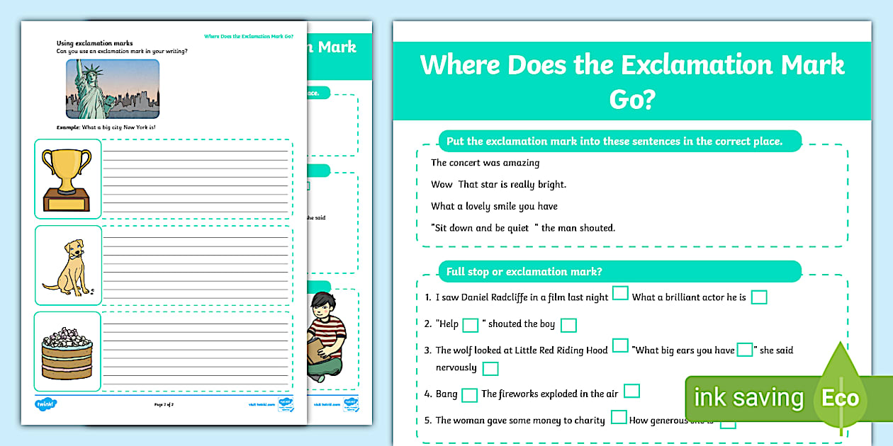 Exclamation Mark Worksheets - Twinkl