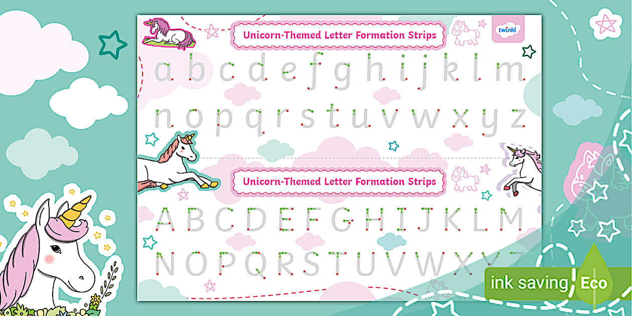 Unicorn-Themed Letter Formation Strips - Twinkl