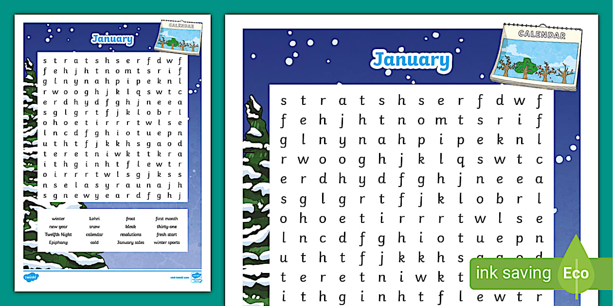 January Word Search - Twinkl - KS2 (teacher made) - Twinkl